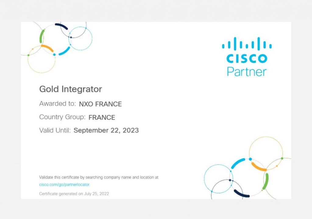 Cisco partenaire NXO, NXO Intégrateur certifié Gold Cisco